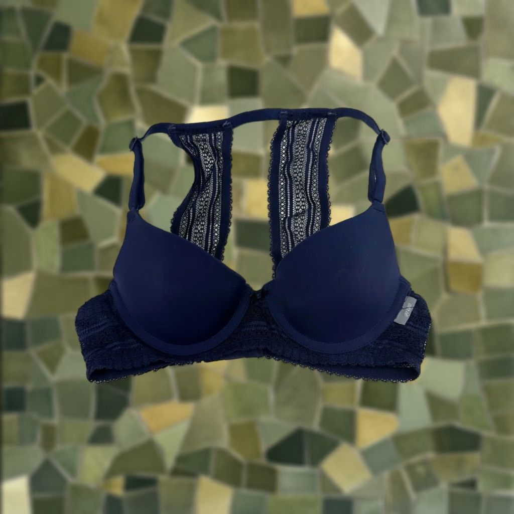 Vintage Womens Aerie Bra 32A Extra Large XL Navy Blue Lace Back Strap ...