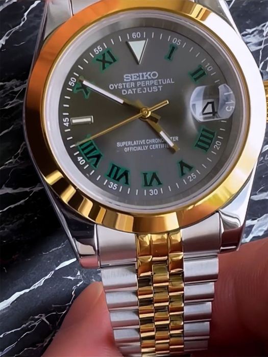Seiko Seiko Mod Datejust Wimbledon Gold Steel 39mm Jubilee Watch | Grailed