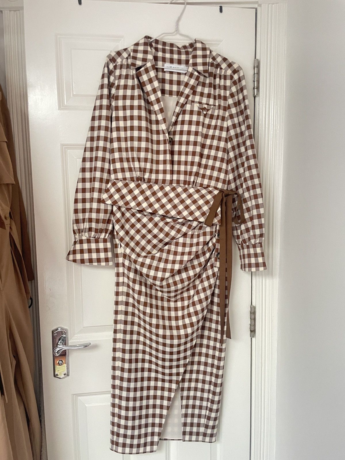 Self-Portrait Self-portrait brown gingham check midi dress | Grailed