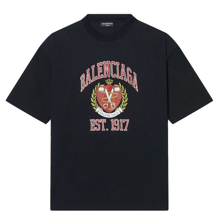 Balenciaga Balenciaga College Logo Medium Fit Short Sleeve Black | Grailed