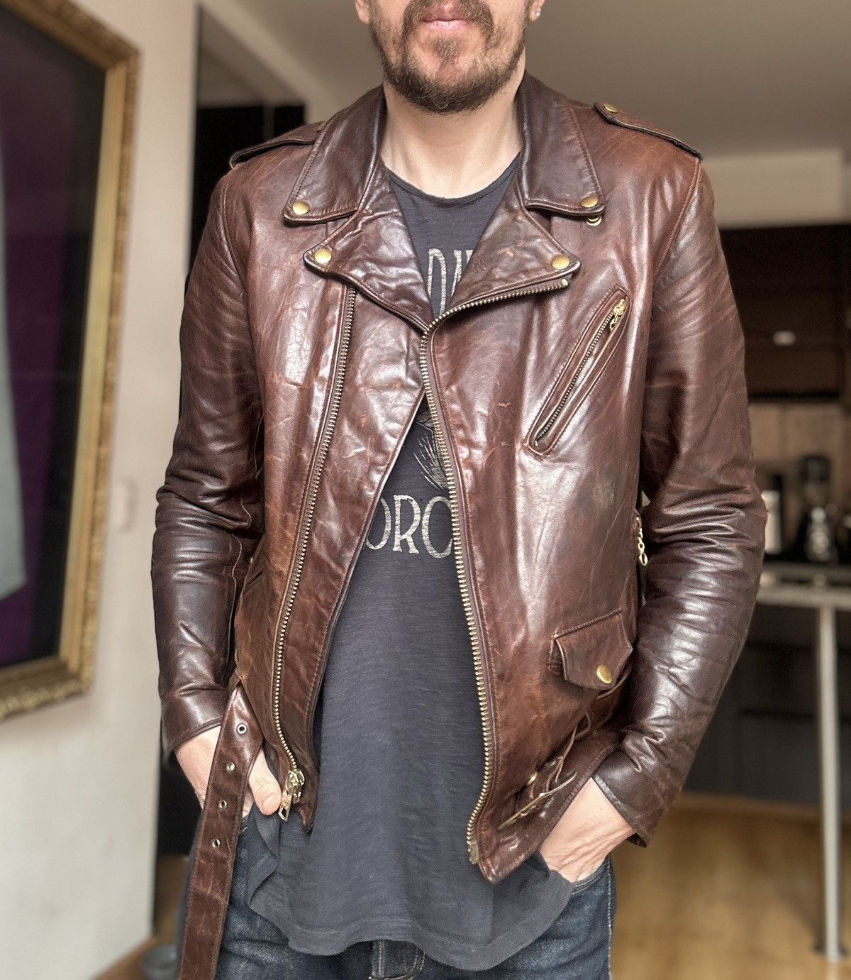 Schott Schott Perfecto 619 Hand Oiled Brown Cowhide Leather Jacket ...