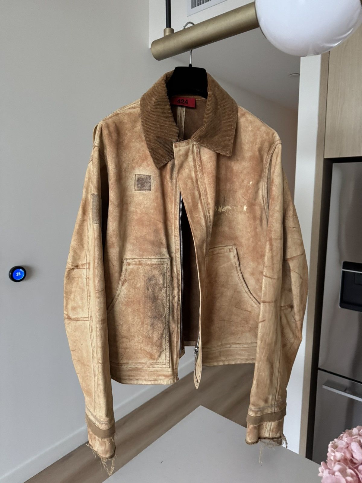 424 424 Chore Jacket Leather Cream RARE | Grailed