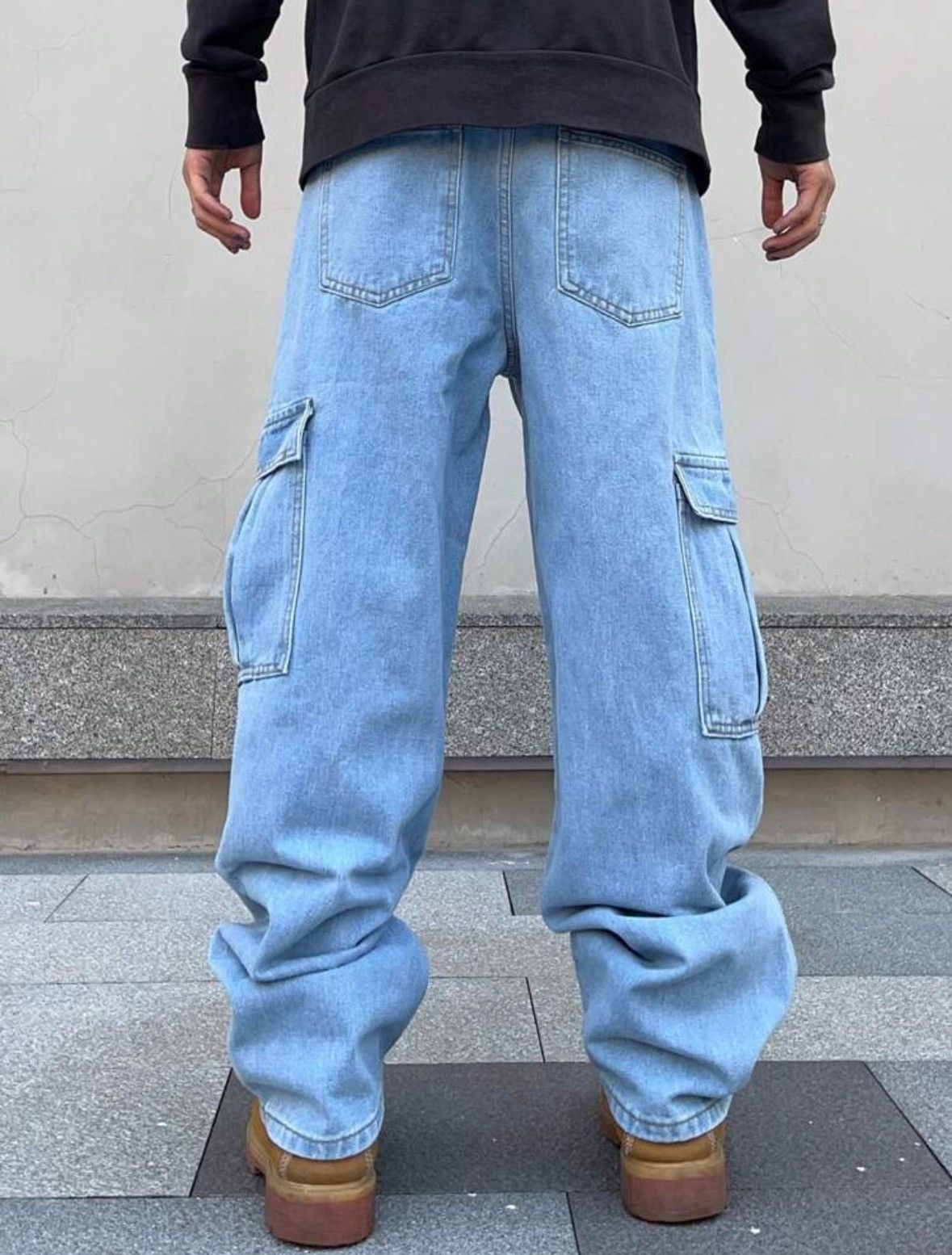 Streetwear Japan Korean Drip Stack Baggy trap, Flared Jeans light blue ...