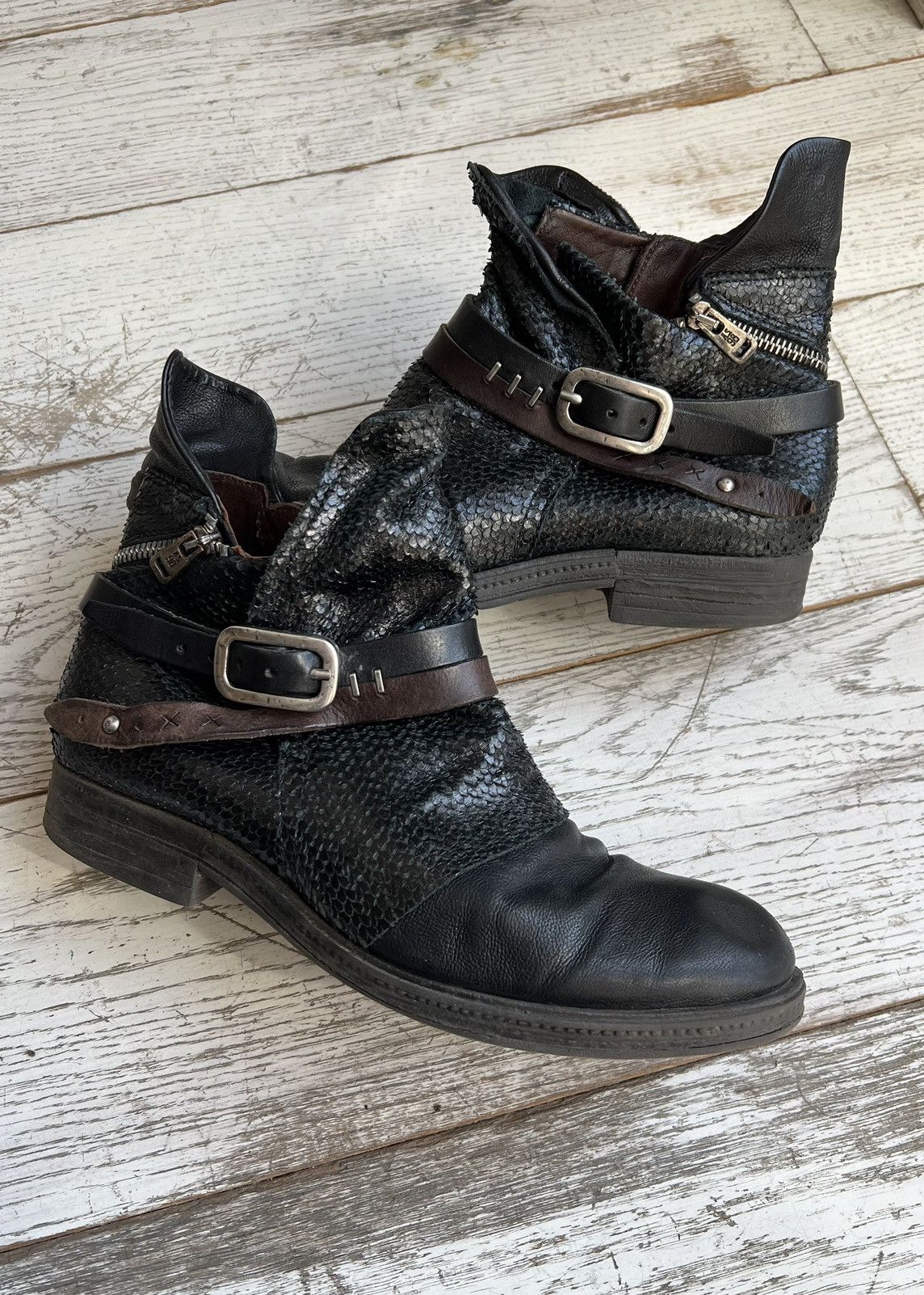 Japanese Brand AS98 snakeskin side-zip heel boots. | Grailed