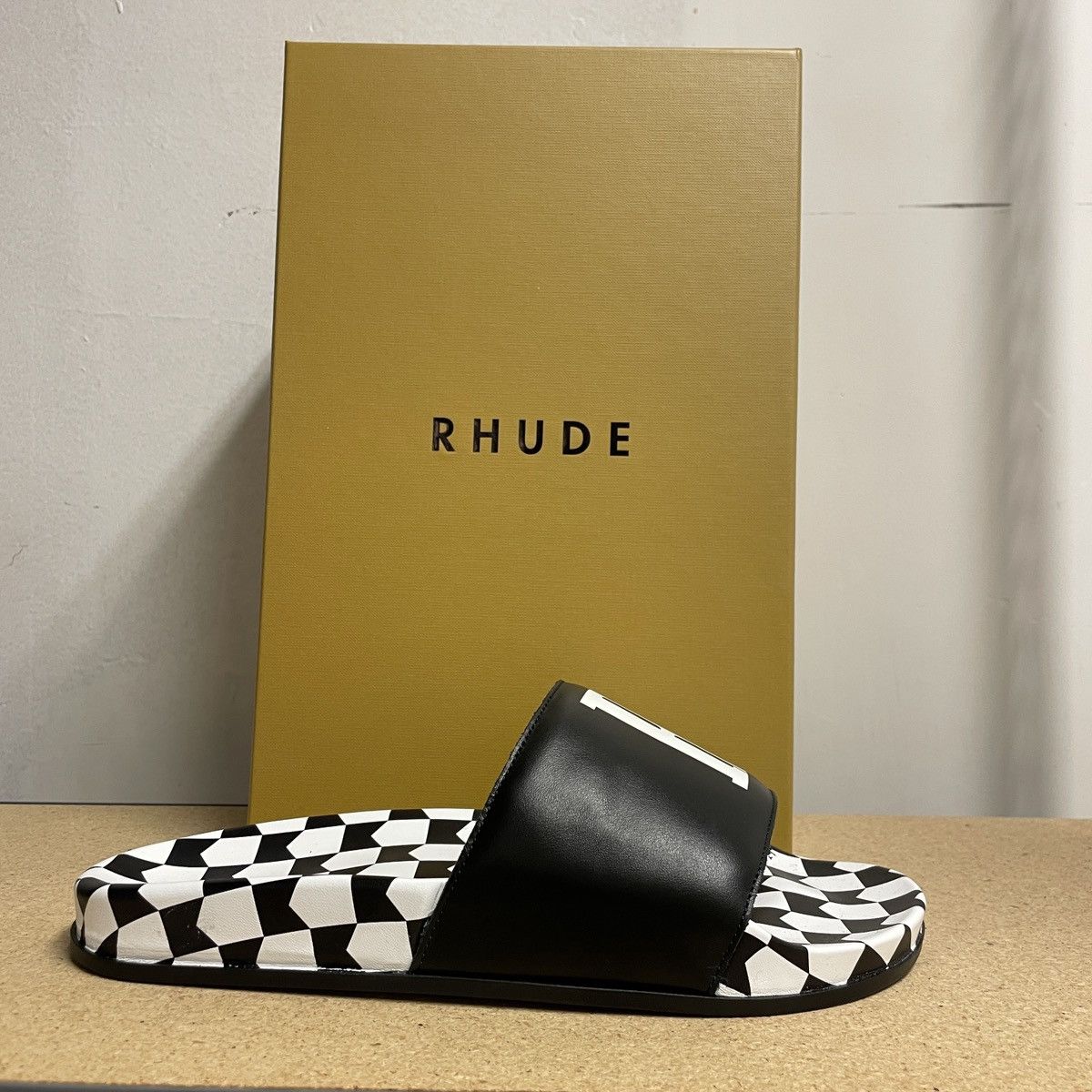 Rhude Rhude Checkered Leathered Slides Size 8 | Grailed