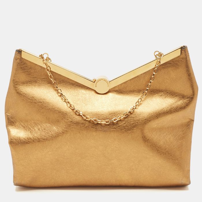 Armani EMPORIO ARMANI Gold Laminated Leather Chain Clutch | Grailed