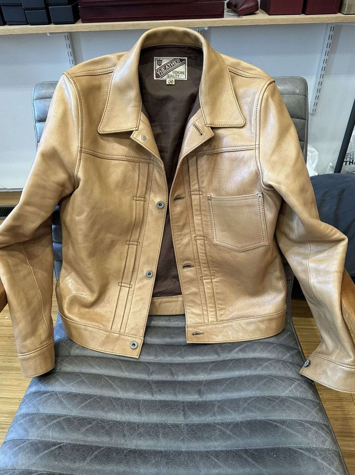 Y'2 Leather Y’2 leather jacket KAKISHIBU PERSIMMON TANNED HORSEHIDE ...