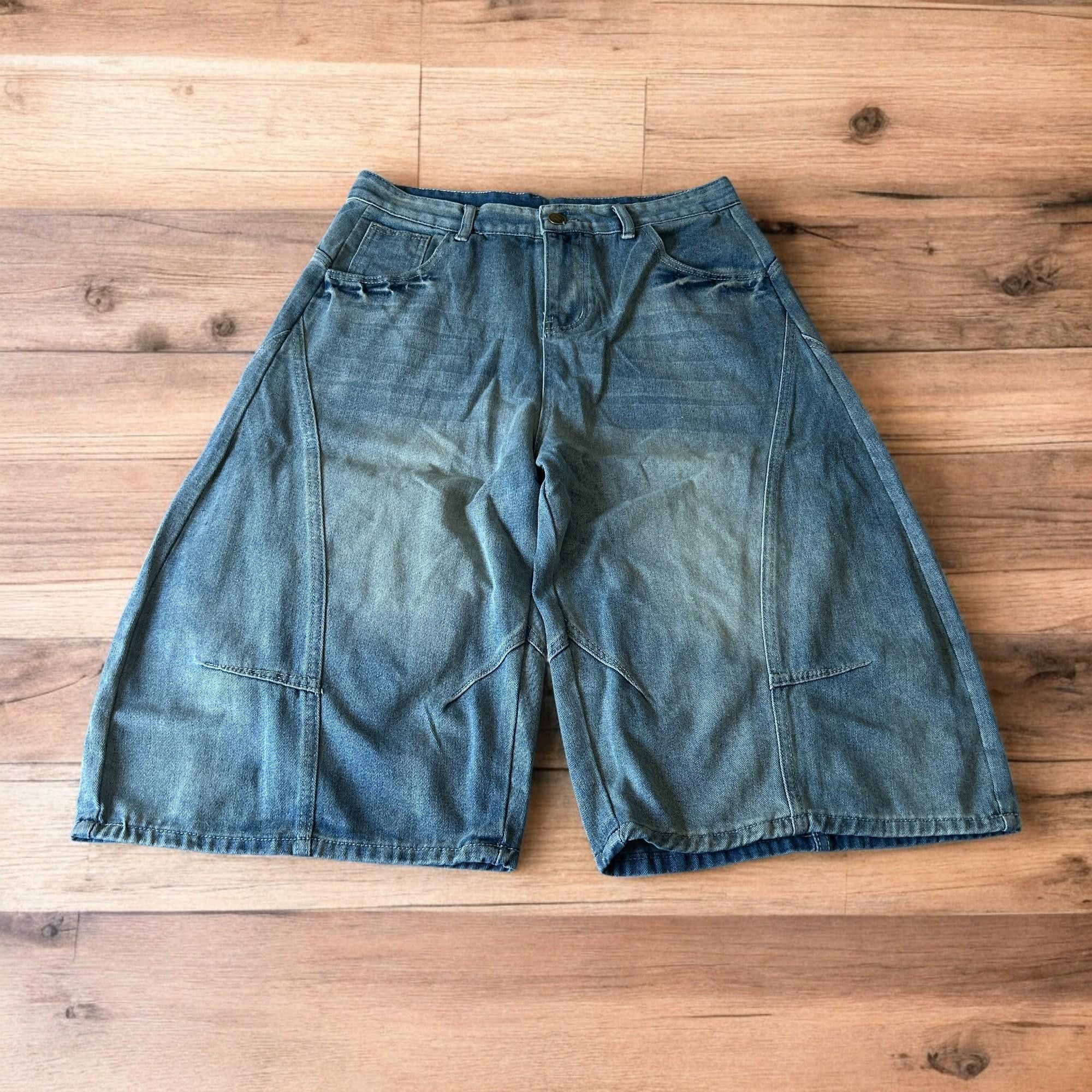 Japanese Brand Super baggy wide denim shorts jorts in mid blue. | Grailed