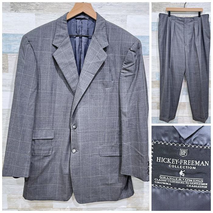 Hickey Freeman Hickey Freeman Bespoke Windowpane Suit Gray Mens 44R ...