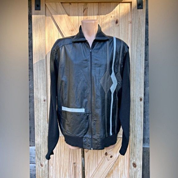 Other Vintage Mario Bellucci Leather Knit Sweater Bomber Jacket | Grailed