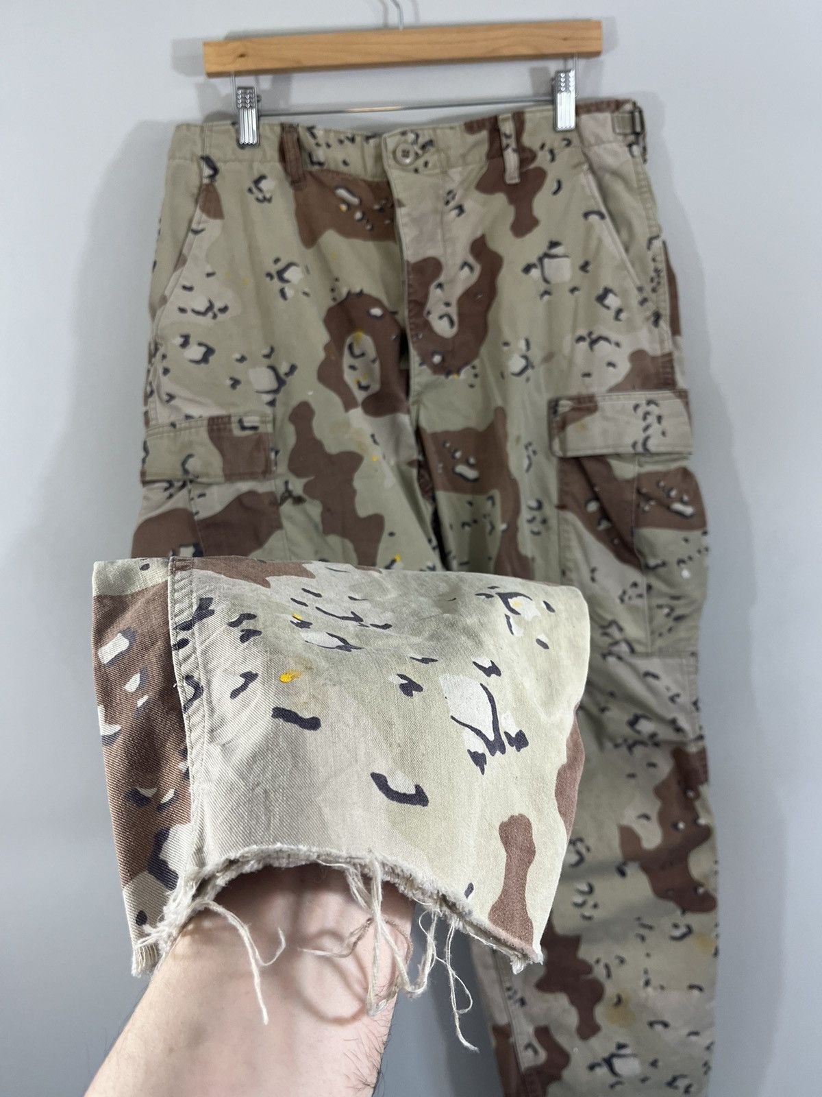 Vintage Thrashed Cut Off Raw Hem Desert Camo Cargo Military Pants | Grailed
