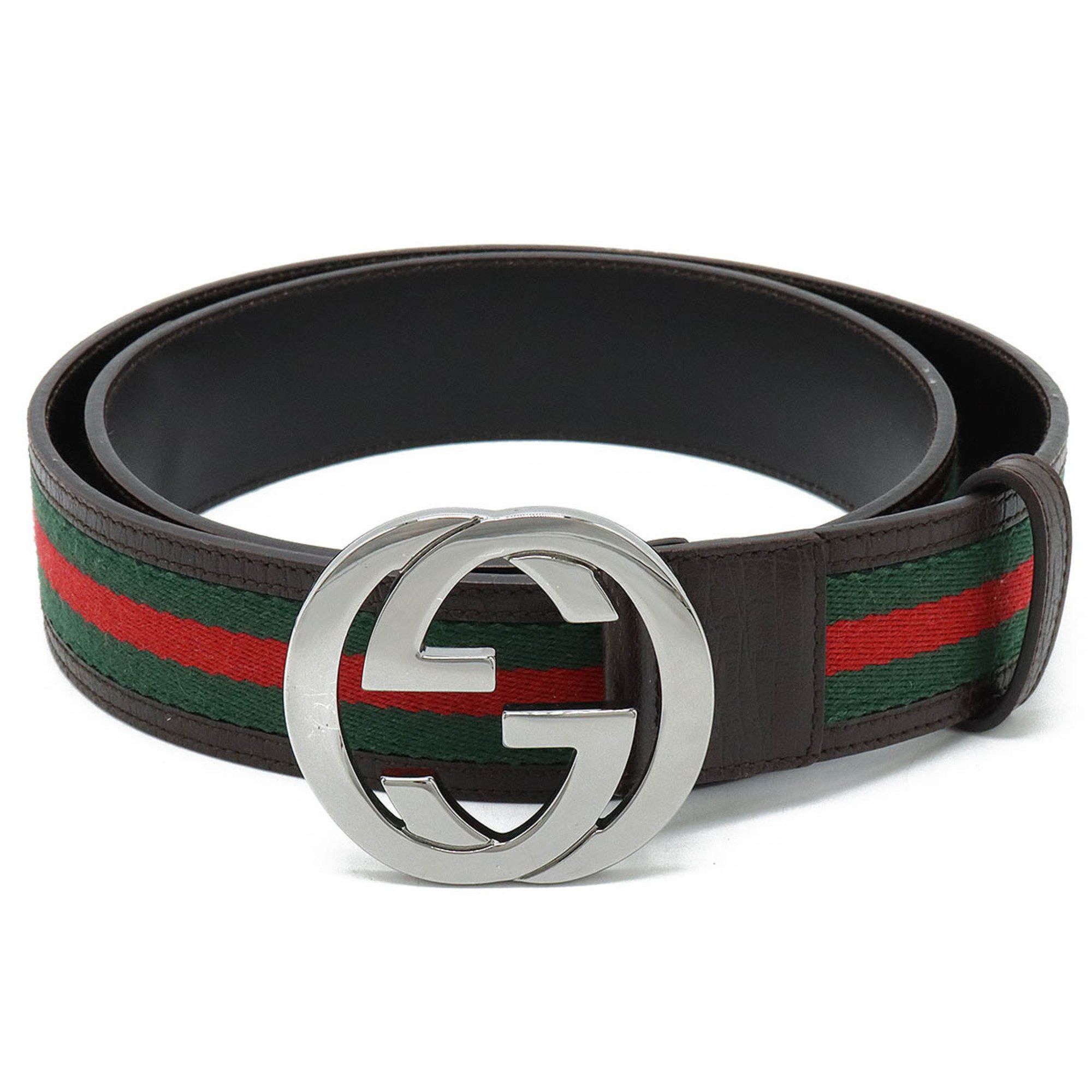 Gucci Gucci Interlocking G Buckle Sherry Line Belt Dark Brown Green Red ...