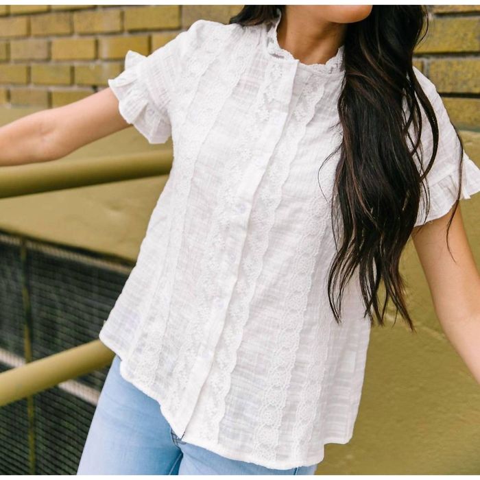 Designer HAYDEN LA Sybil Lace Button-Down Blouse In White | Grailed