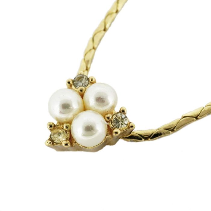 Dior Christian Dior Necklace Fake Pearl Rhinestone GP Plated Gold ...