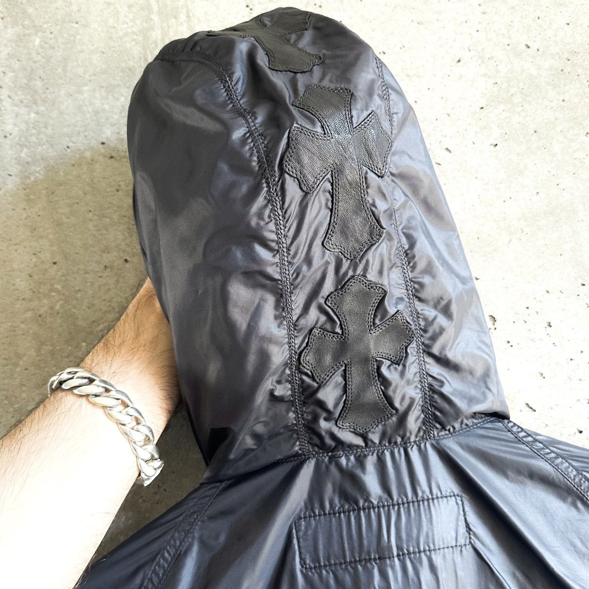 Chrome Hearts 1/1 Cemetery Hood Cross Patch Nylon Windbreaker Jacket ...