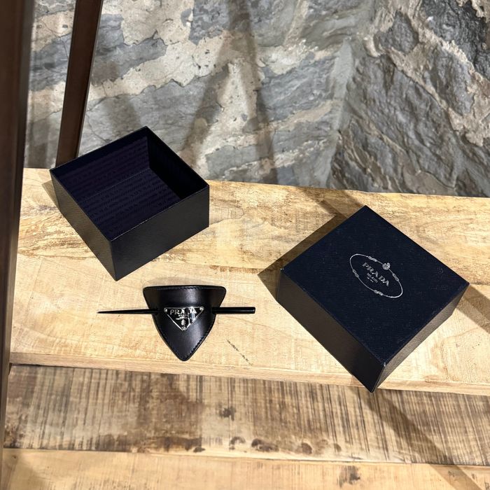 Prada Prada Black Triangle Emblem Leather Hair Pin | Grailed