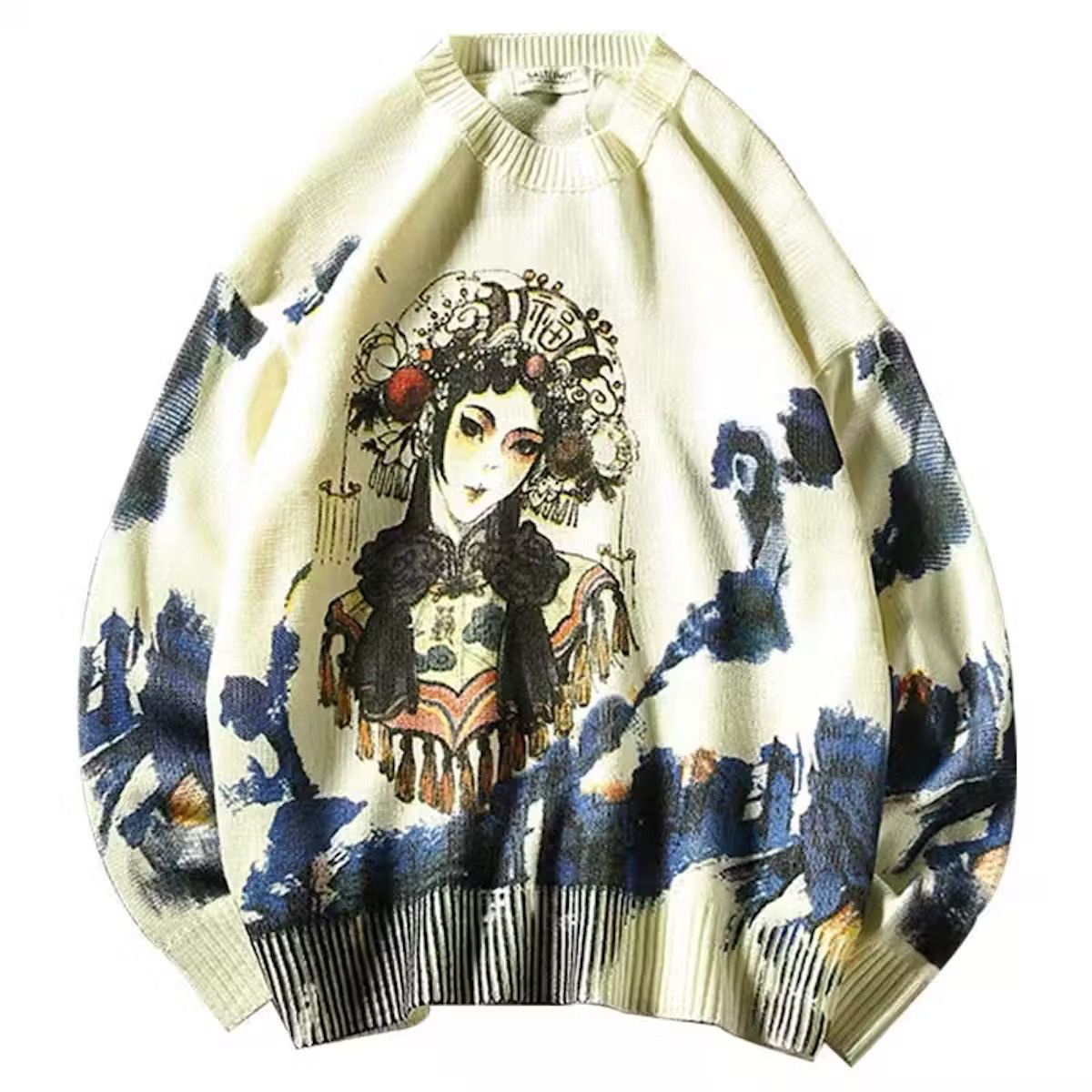 Custom 2019A/W Simple Blue Japan White Ancient Chinese Sweater | Grailed