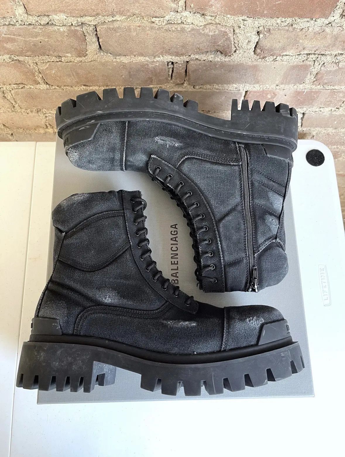 Balenciaga Balenciaga Distressed Canvas Combat Strike Boots | Grailed