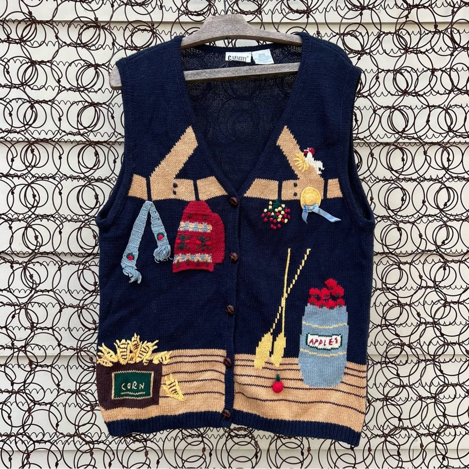 Vintage Vint. 90s Capacity Fall Harvest Farm Americana Sweater Vest ...