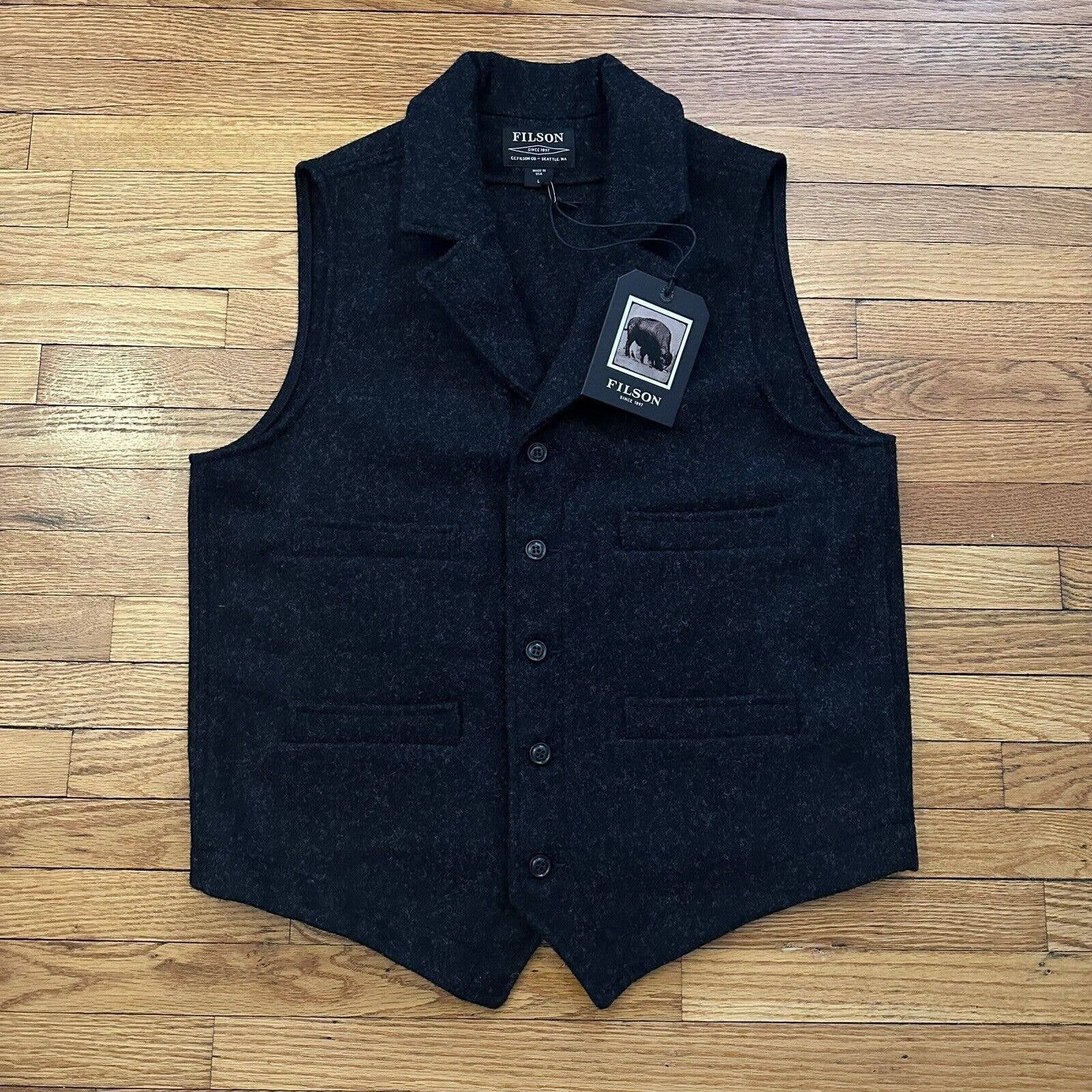 Filson NWT FILSON MACKINAW WOOL WESTERN VEST CHARCOAL Retail $295 | Grailed
