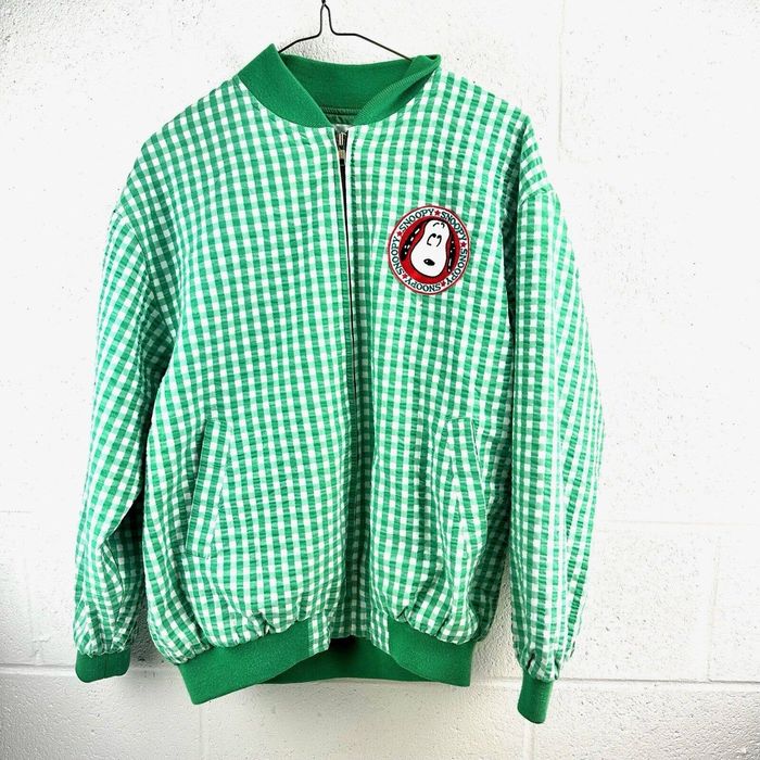 Other Vintage Snoopy Peanuts Green Gingham Zip Jacket Sz L | Grailed