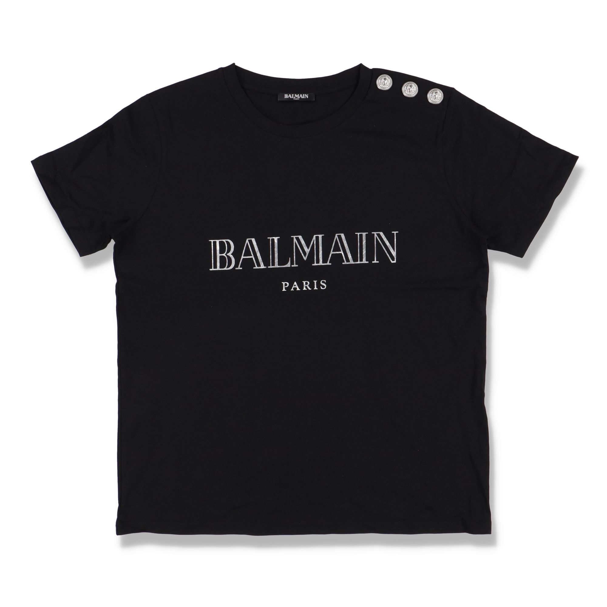 Balmain Black Metallic Silver Logo Lion Buttons T-Shirt | Grailed