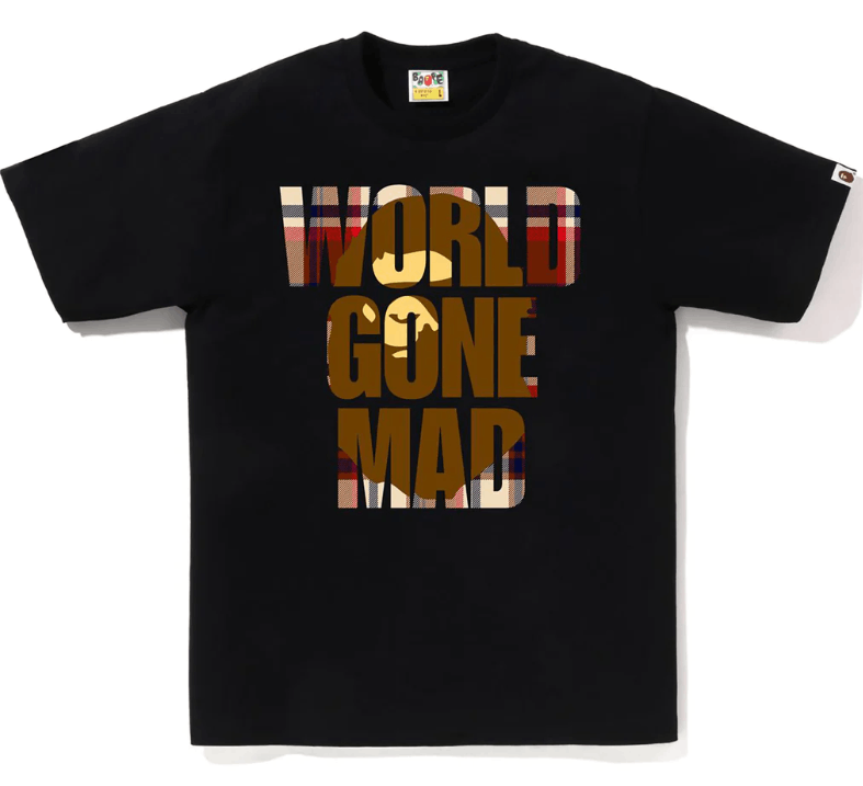 Bape Bape Check World Gone Mad Ape Head Tee | Grailed