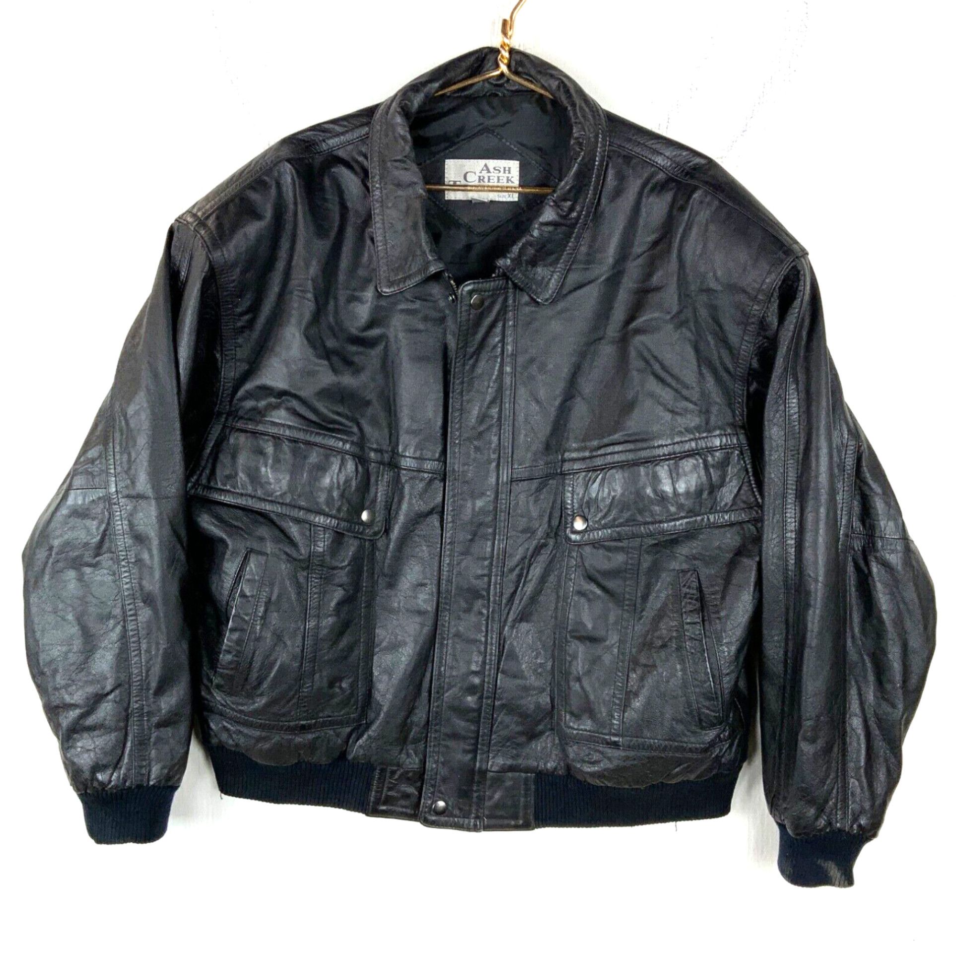 Vintage Authentic Full Zip Black Leather Bomber Jacket from the 1990s ...