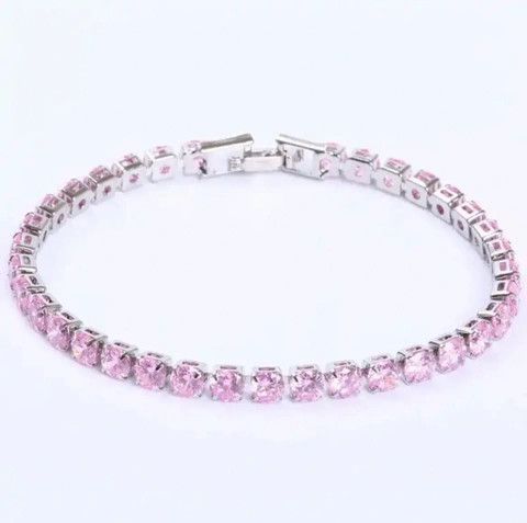 Sterling Silver 4mm Tennis Chain Sterling Silver Pink Bracelet | Grailed