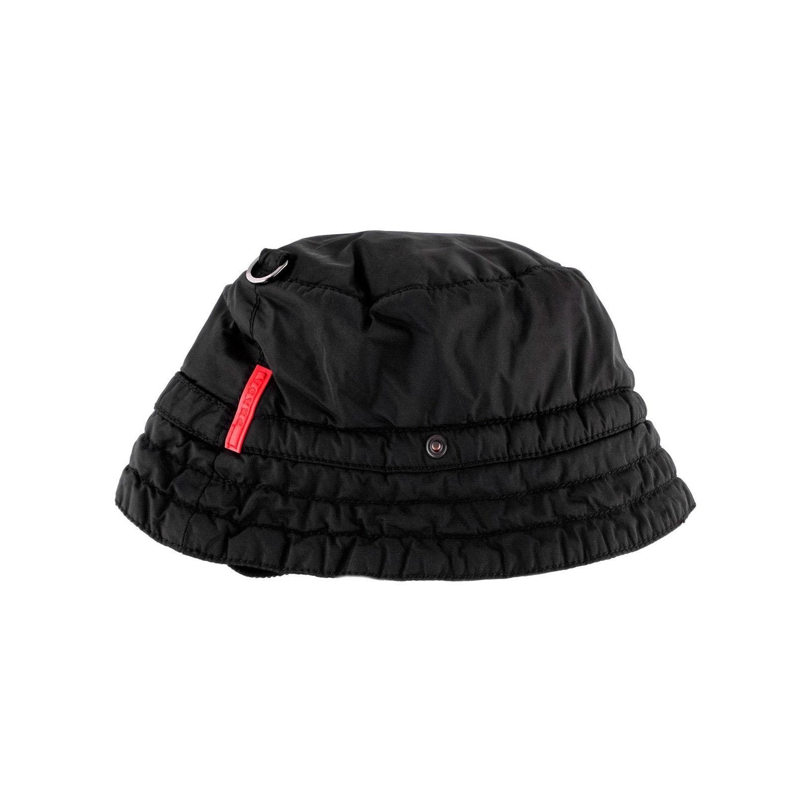 Prada Vintage Prada Nylon Red Tab Logo Warm Cargo Black Bucket Hat Grailed