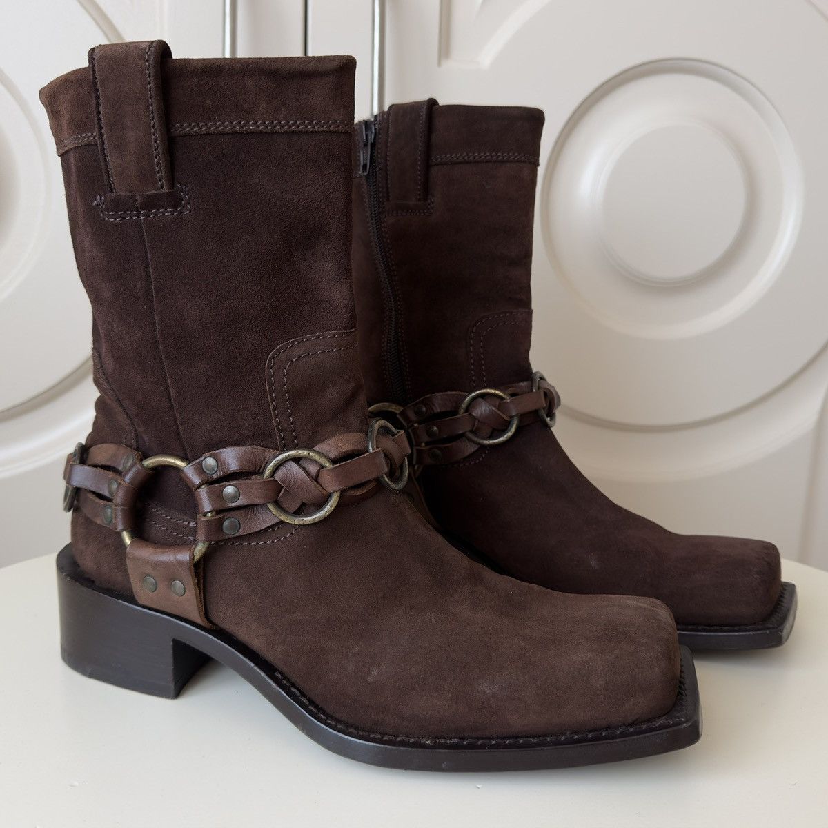 Dsquared2 Dsquared2 2000s Suede Square Toe Harness Boots Size 42 | Grailed