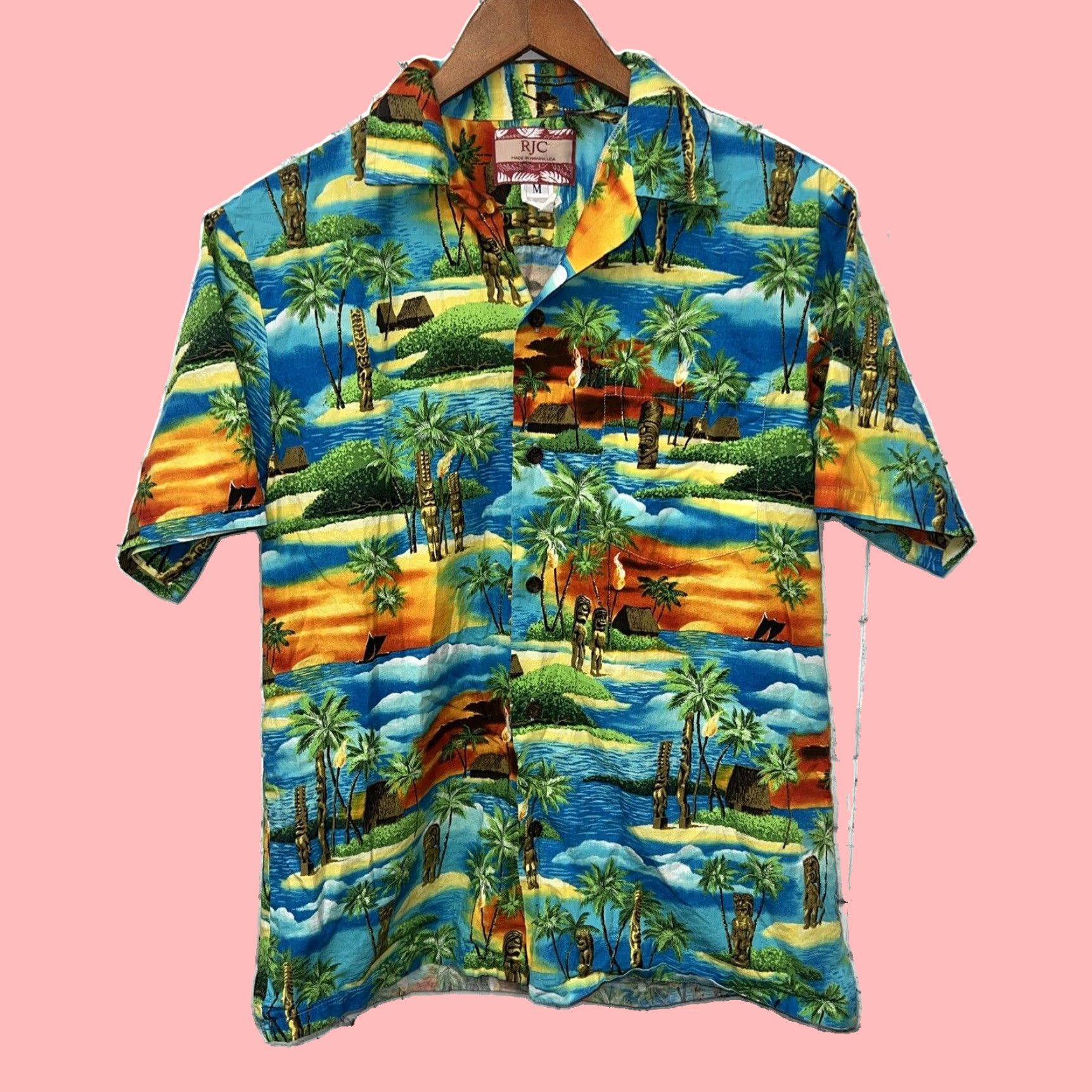 Vintage Vintage RJC Classic Tiki Pattern Hawaiian Style Mens Shirt ...