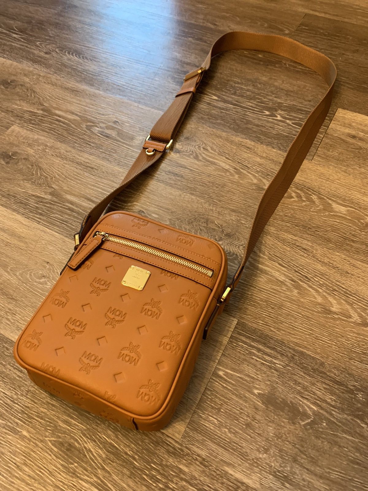 MCM MCM Gold Logo Monogram Crossbody Messenger Bag Fall 2022 | Grailed