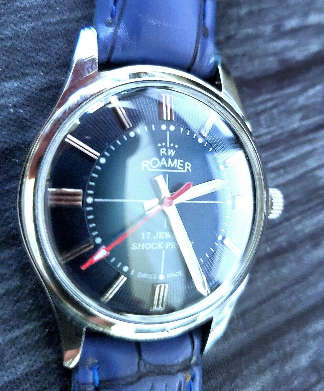 Roamers Rare Vintage Roamer Brevete Swiss Mens Watch Blue Satin Dial ...