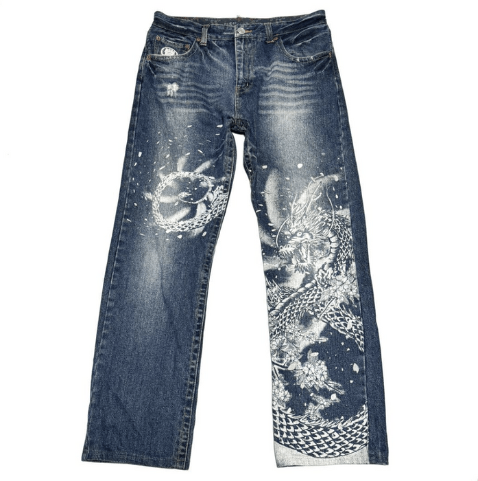 Japanese Brand w90cm Dragon Pattern Japanese Jeans Denim Model Jeans ...