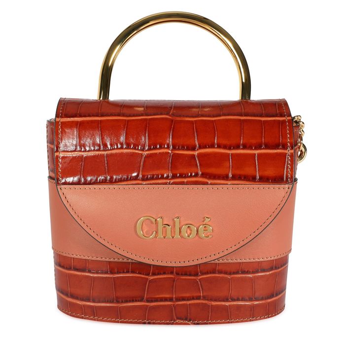 Chloe Chloé Chestnut Brown Crocodile-Effect Small Aby Lock Bag | Grailed