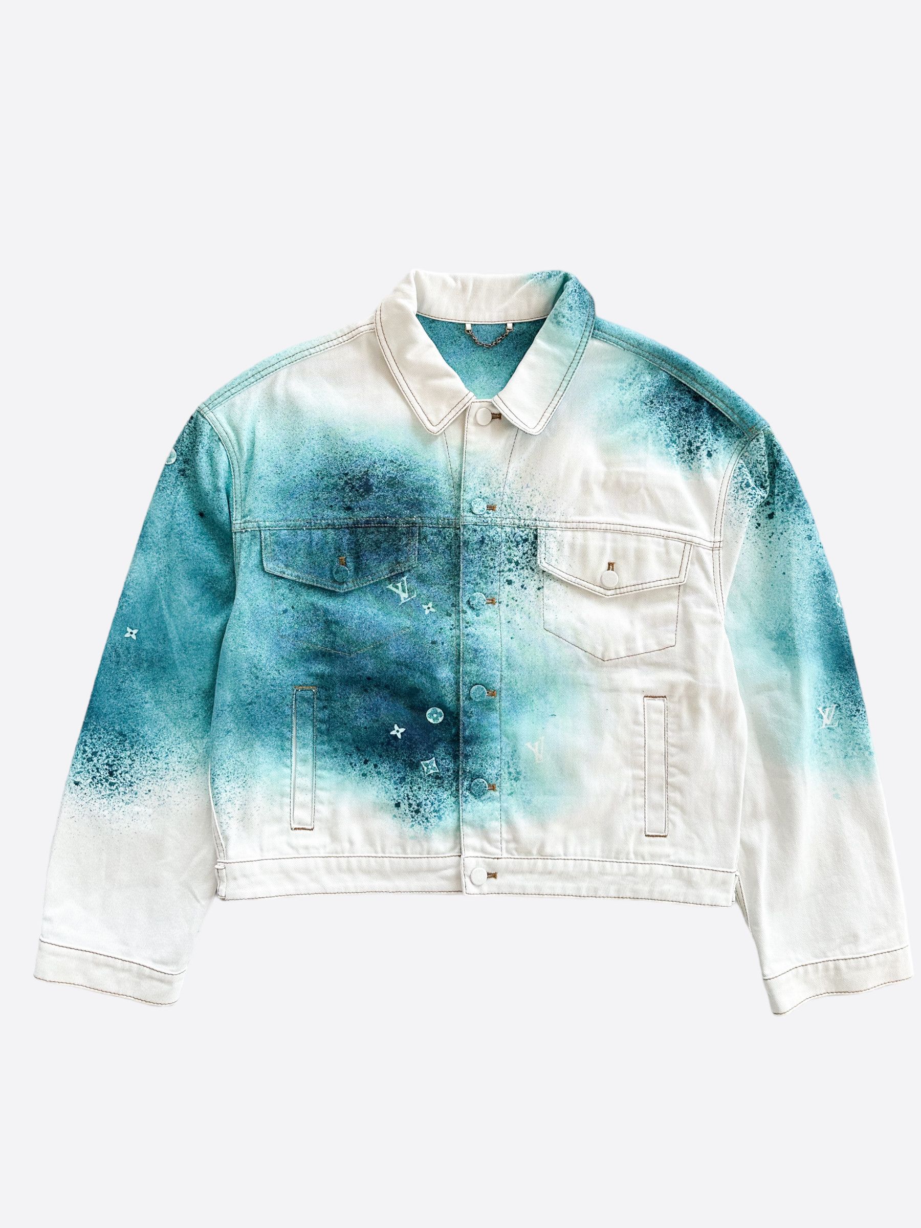Louis Vuitton Louis Vuitton White & Turquoise LV Spray Denim Jacket ...