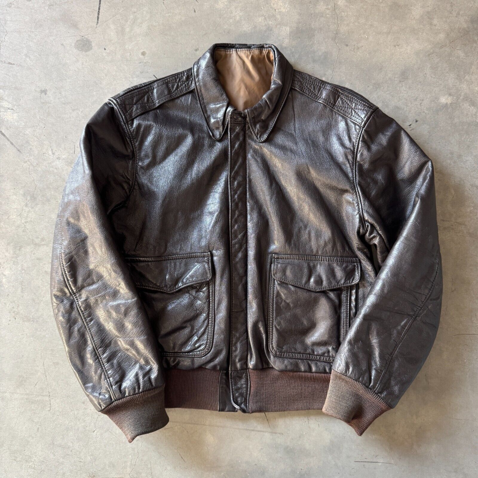 Vintage Vintage A2 Flight Bomber WW2 Flyer Goatskin Leather Jacket M ...