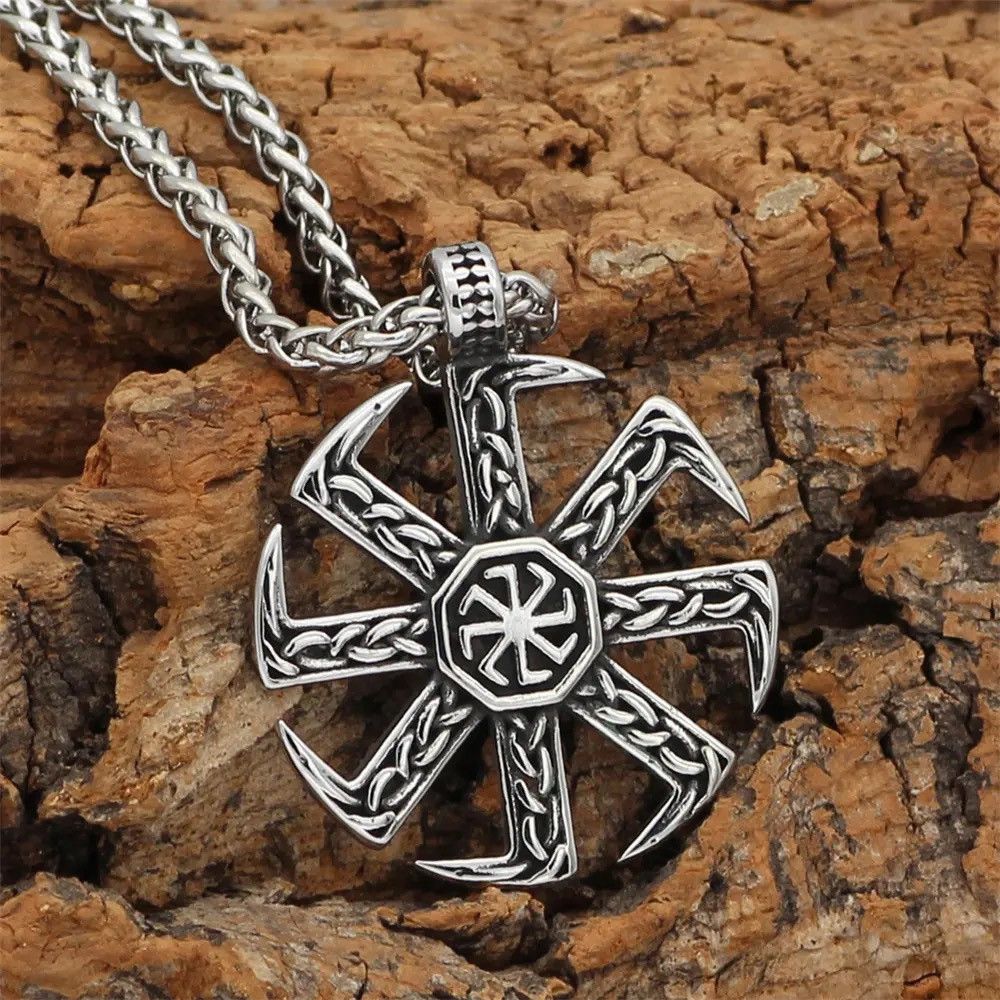 Cuban Link Chain Nordic Slavic Kolovrat Runes Pendant Necklace | Grailed
