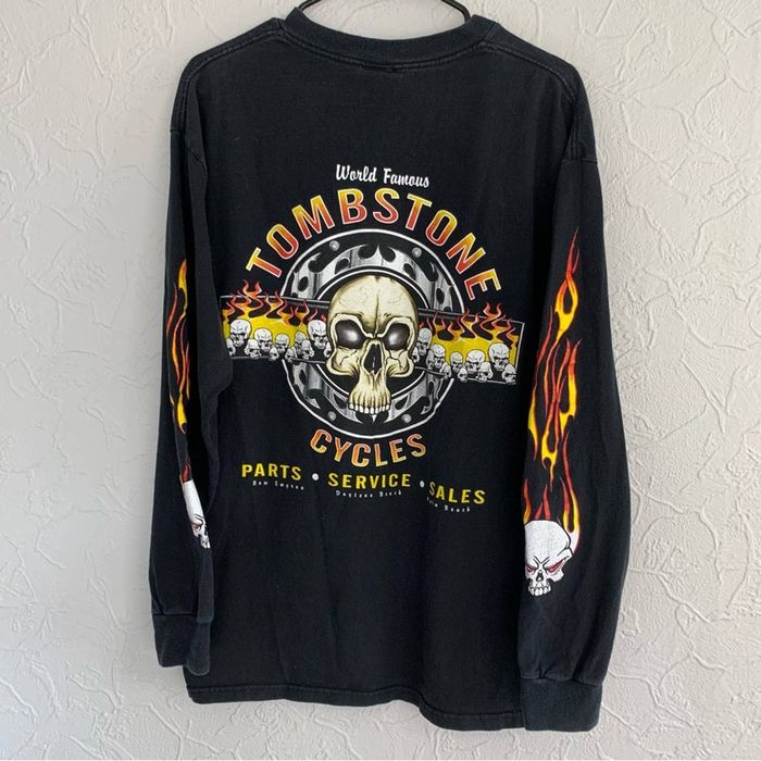 Harley Davidson VINTAGE LONGSLEEVE TOMBSTONE CYCLES SKULLS FLAMES ...