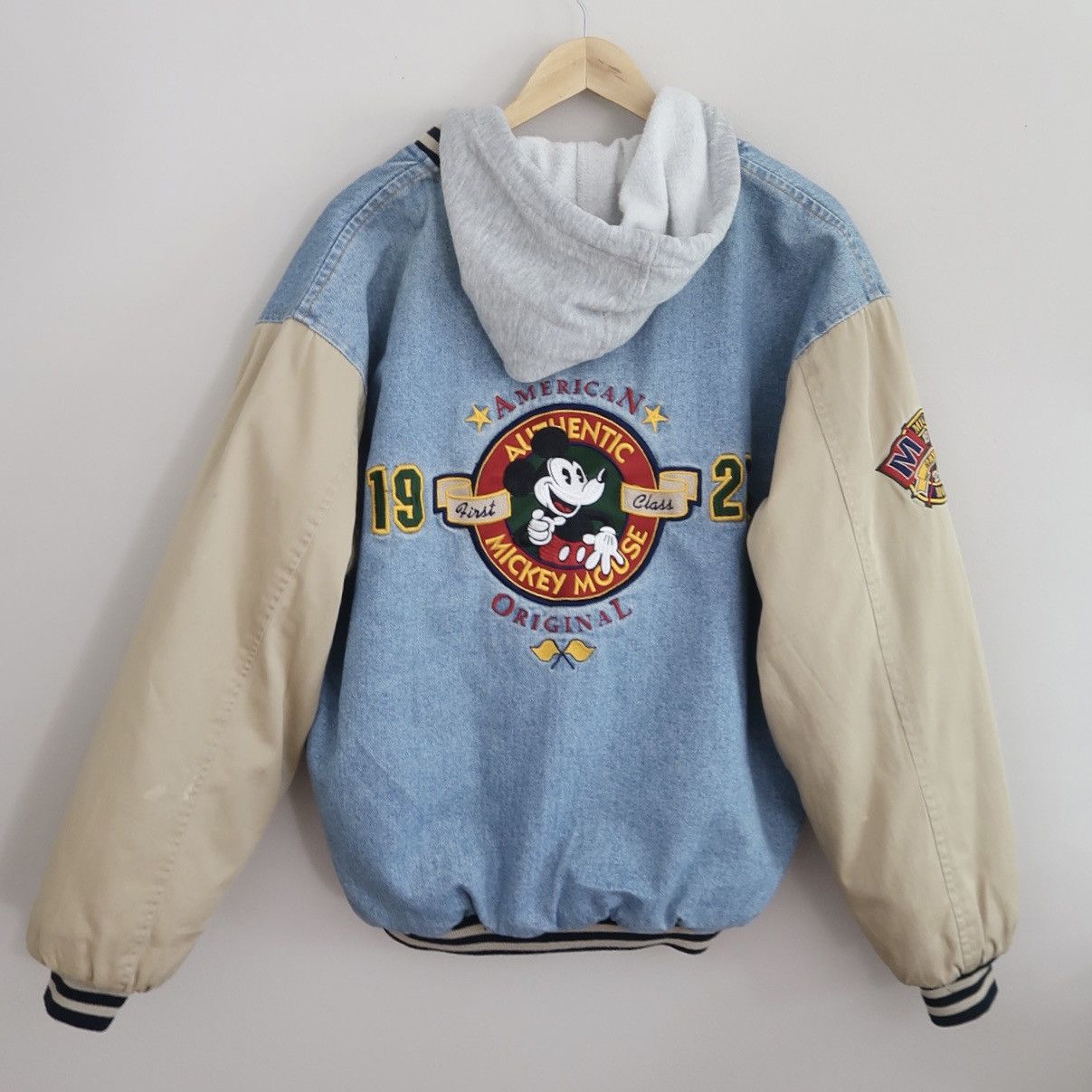 Disney × Vintage Vintage 90’s Disney Mickey Mouse denim bomber jacket ...