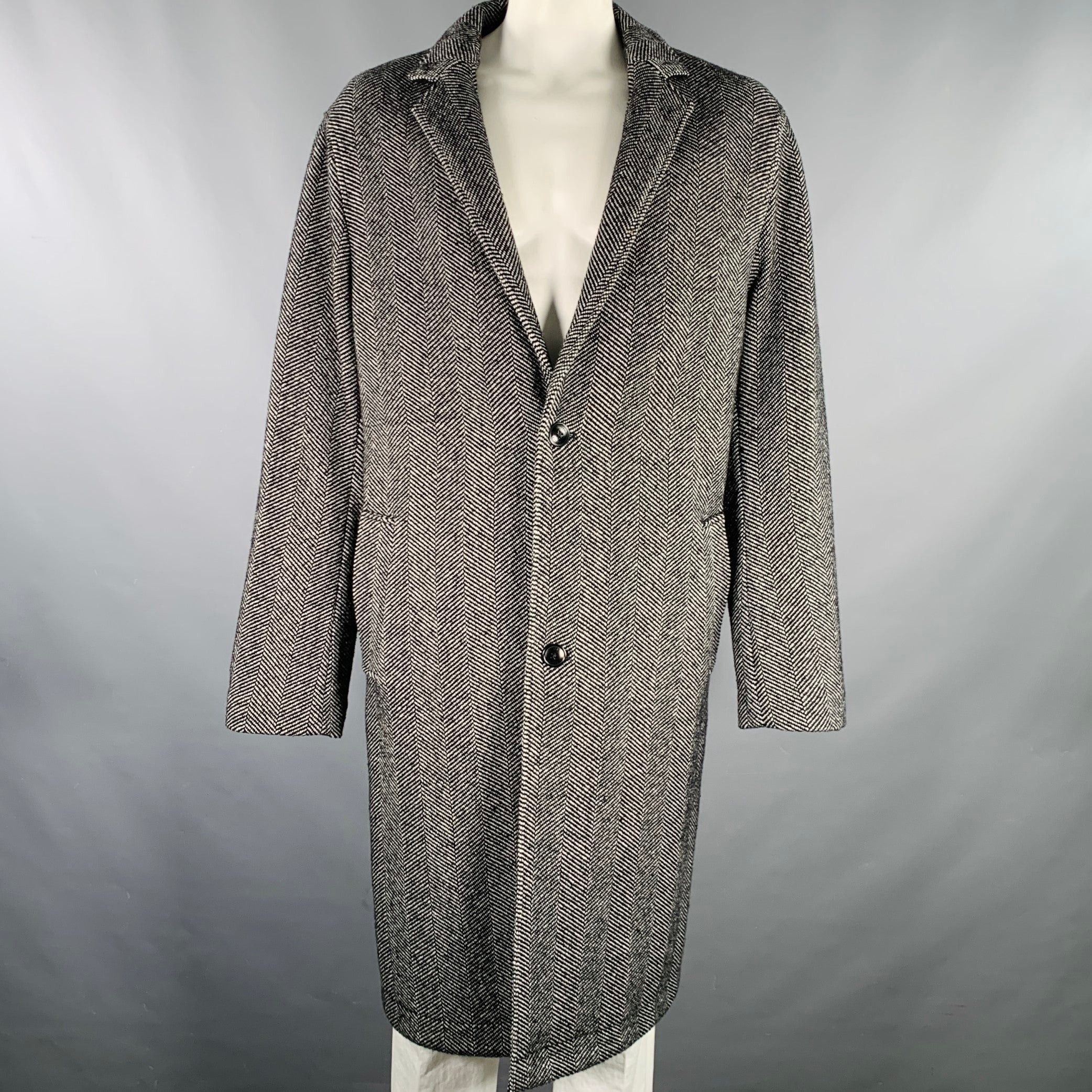 Ted Baker MMO Travers Black White Herringbone Wool Blend Coat | Grailed