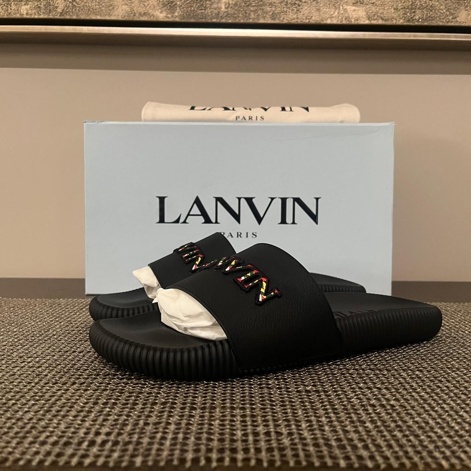 Lanvin Arpegie Logo Slides in Black / Multicolor | Grailed