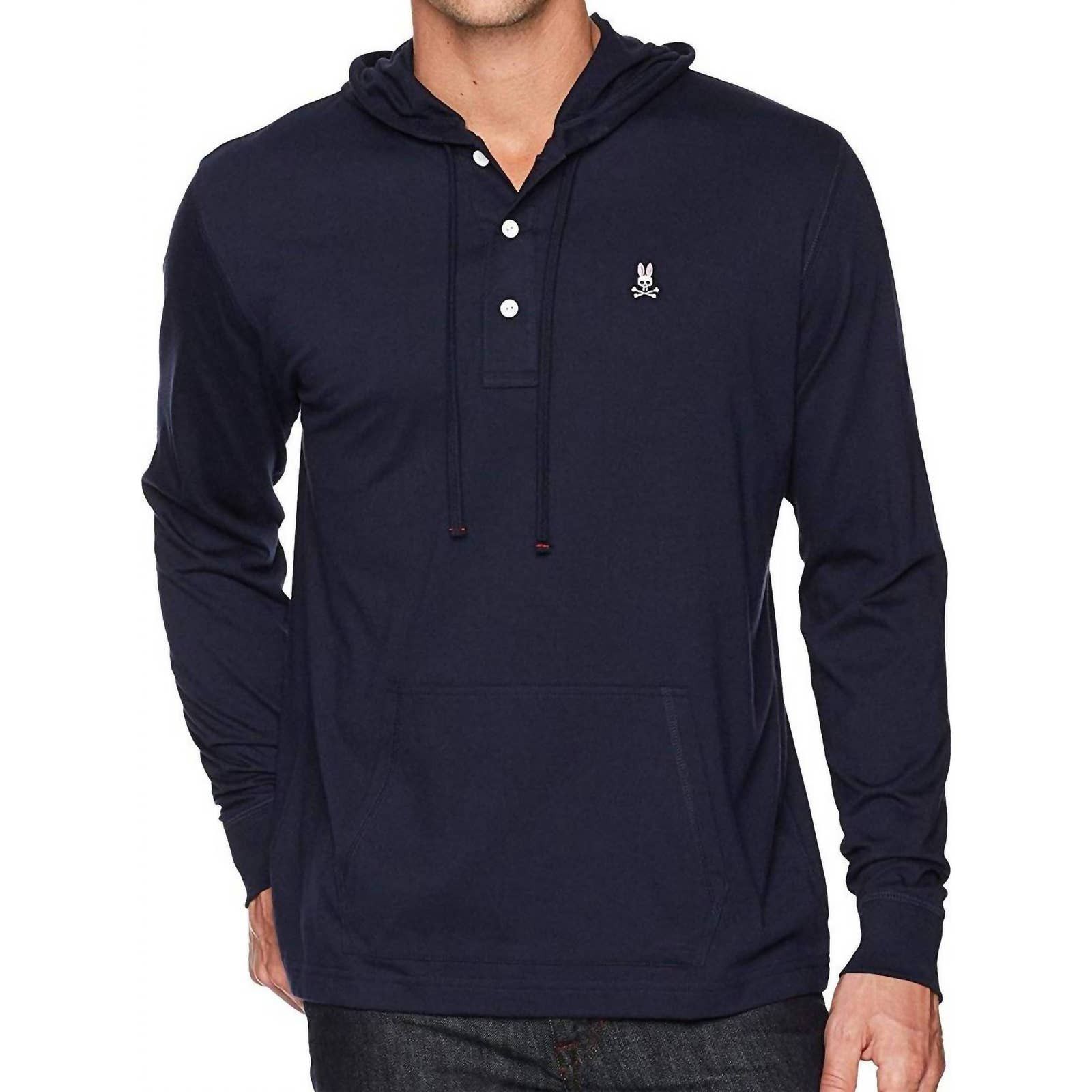 Psycho Bunny Men's Placket Hoodie In Navy | Grailed