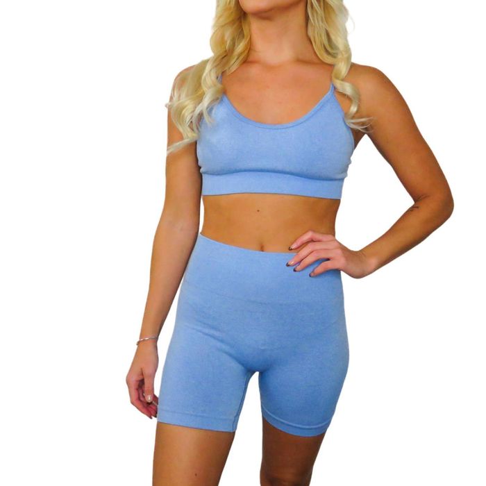 Shein Shein Pastel Blue Active Wear Set Cami + Biker Shorts Small | Grailed