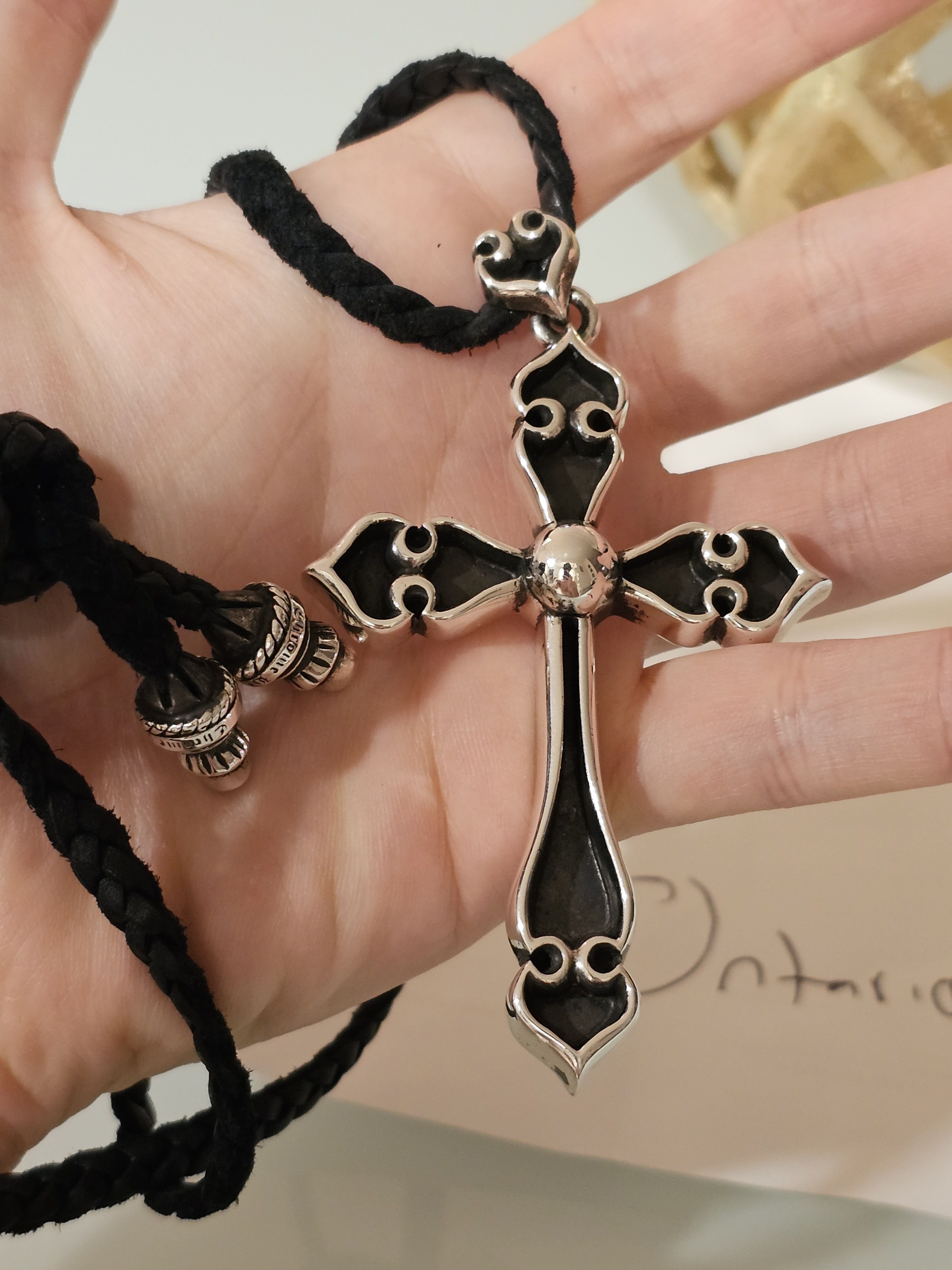 Chrome Hearts Chrome Hearts Spade Cross with Leather bolo tip necklace ...