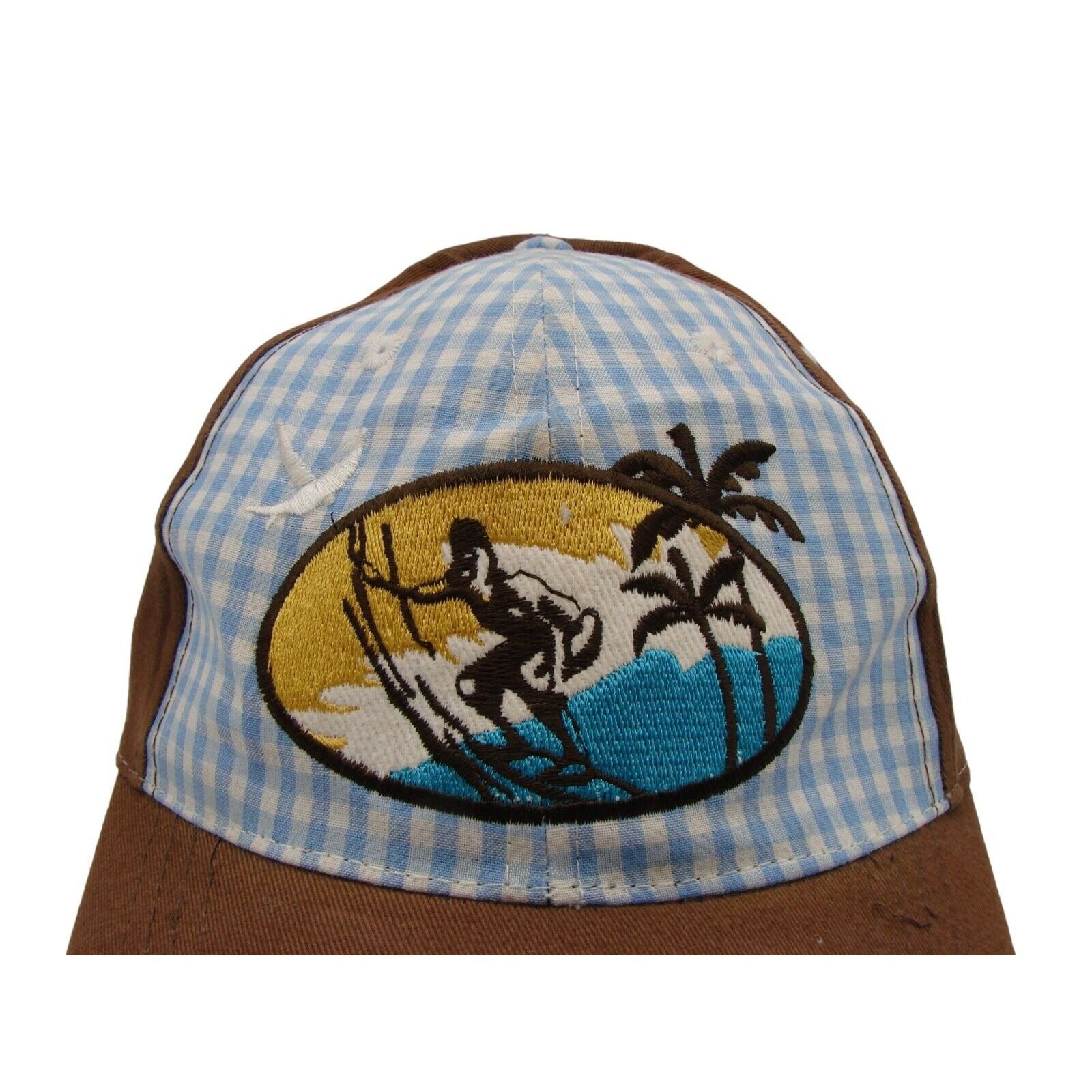 Vintage Surfer Logo Blue Checker Brown Hat Beach Island Ocean Surf S ...