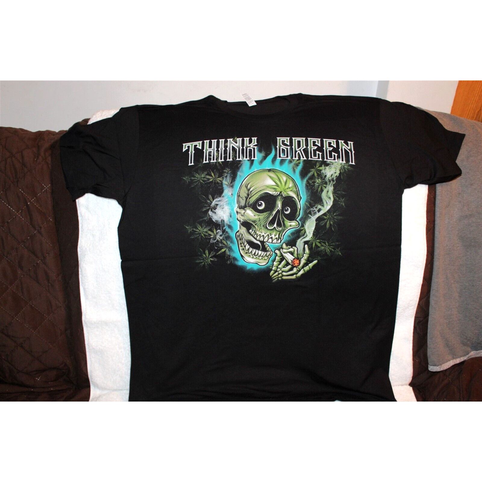 Vintage SKULL SKELETON SMOKING JOINT MARIJUANA LEAF LEAVES THINK GREEN ...