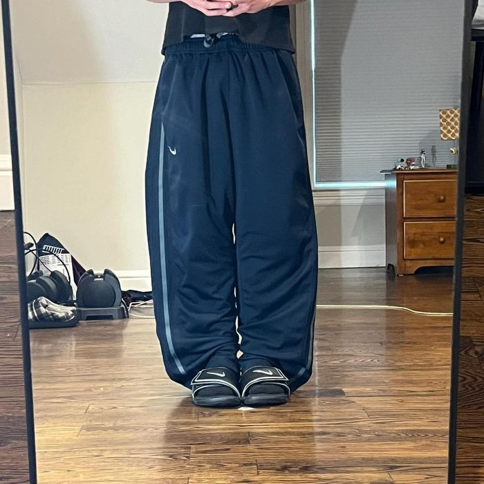 Nike vintage 2000s baggy wide leg navy blue nike striped track | Grailed