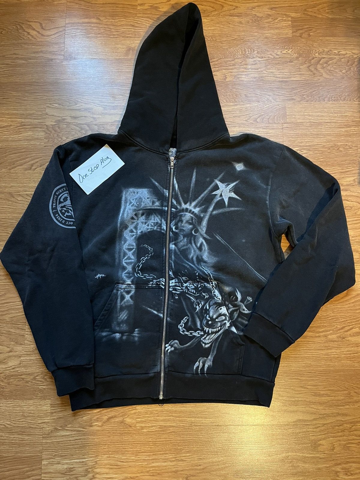 Travis Scott Statue of Liberty Metlife Zip Up Hoodie | Grailed